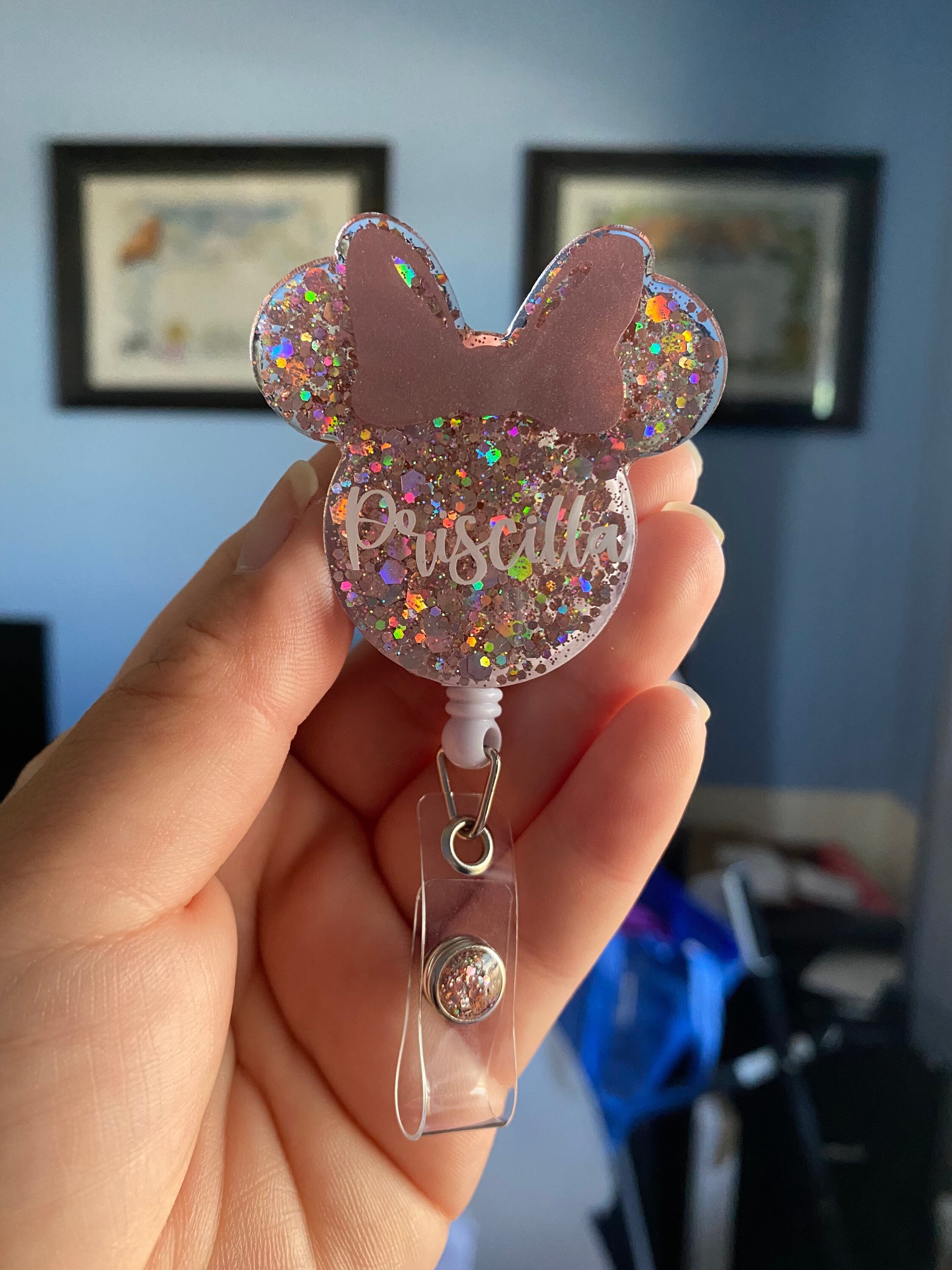 Rose Gold Girl Mouse Badge Reel - Etsy