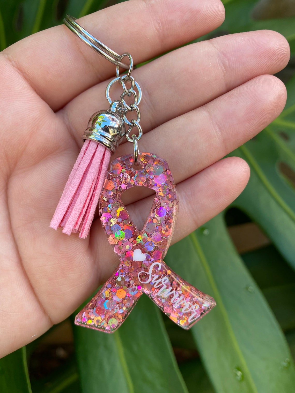 Breast Cancer Ribbon Inspired Keychain - Etsy