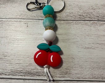Cherry Beaded Keychain - Etsy