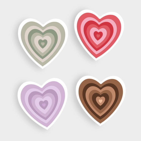 Multi Colored Hand-drawn Heart Stickers Red Brown Sage - Etsy