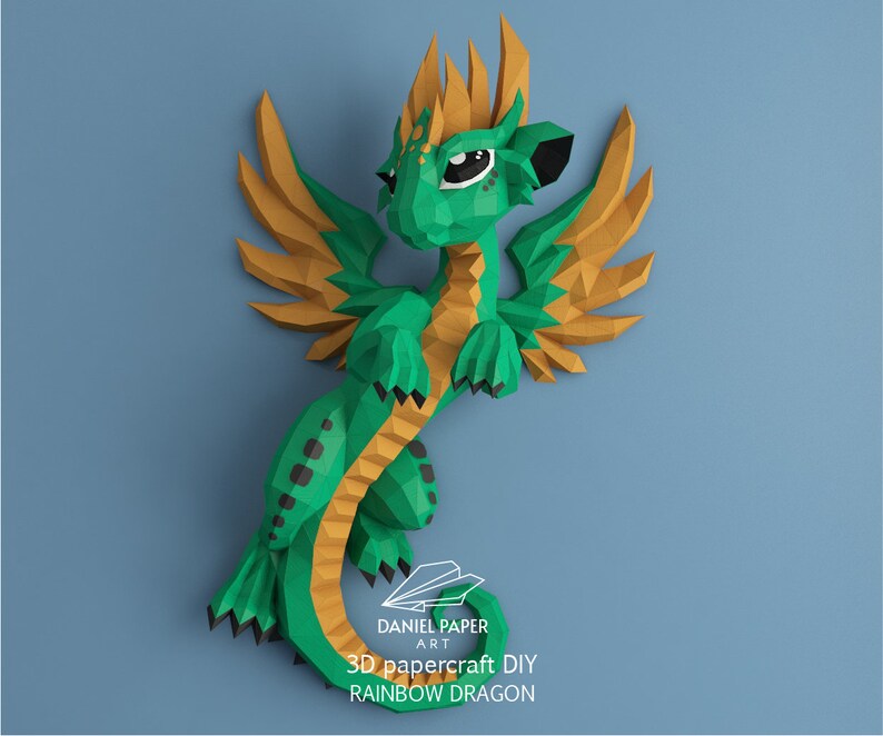 Rainbow Dragónpdf Template DIY 3d Model Fanart Paper - Etsy