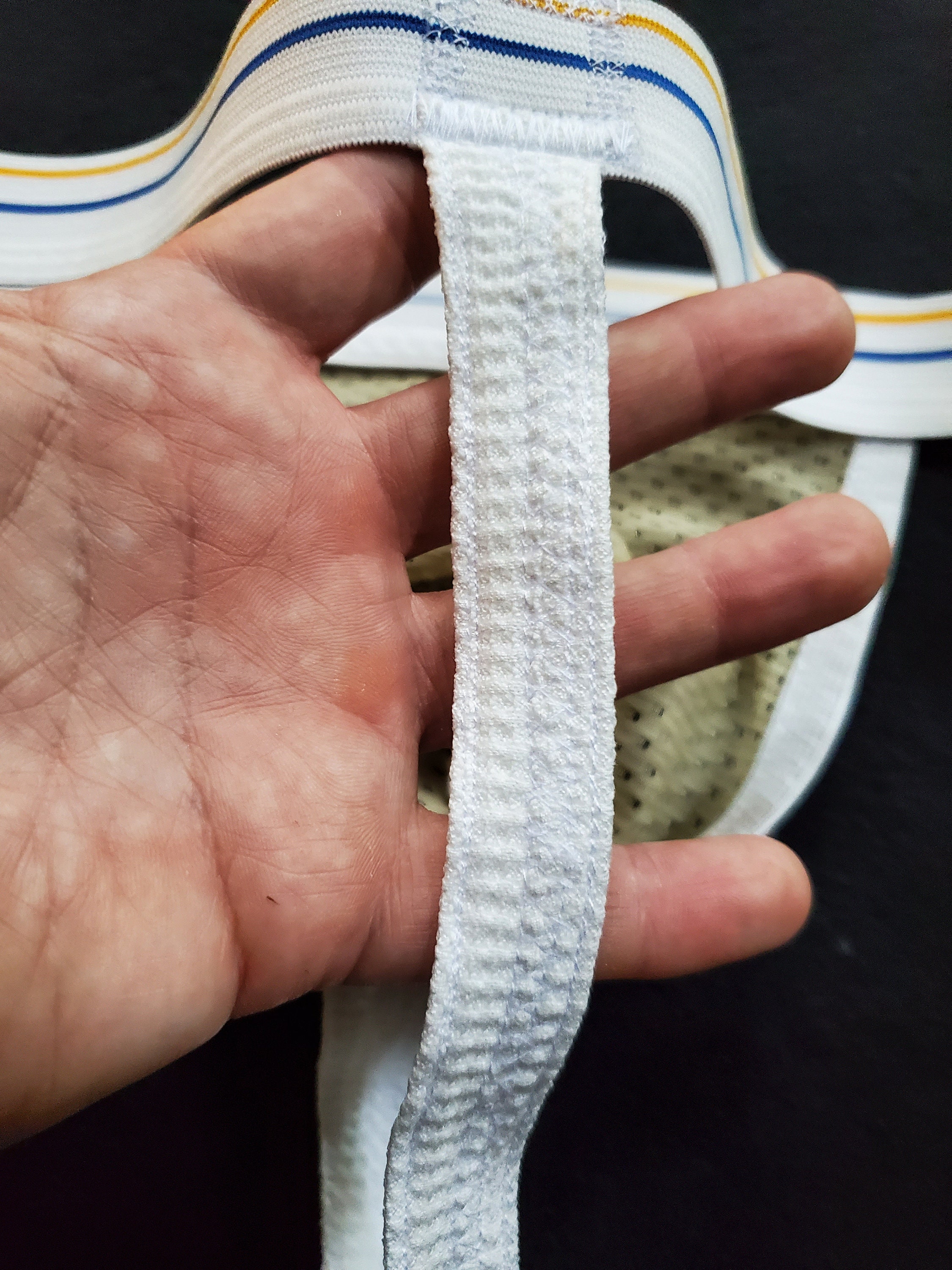 Mens Mesh Sport Thong Jock, White Waistband With Yellow and Blue ...