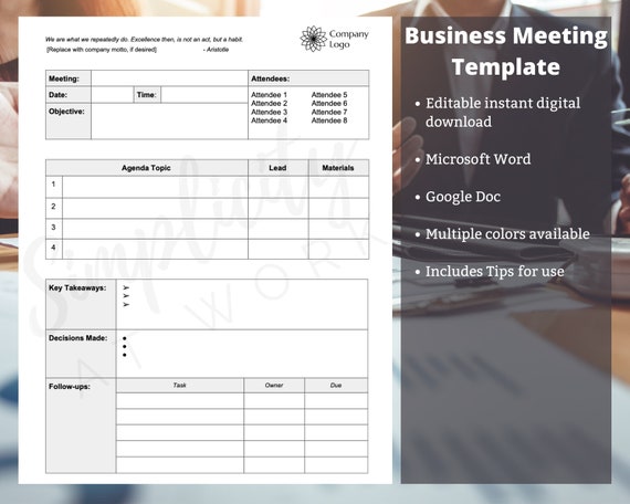 Business Meeting Template Digital Download Editable - Etsy Canada