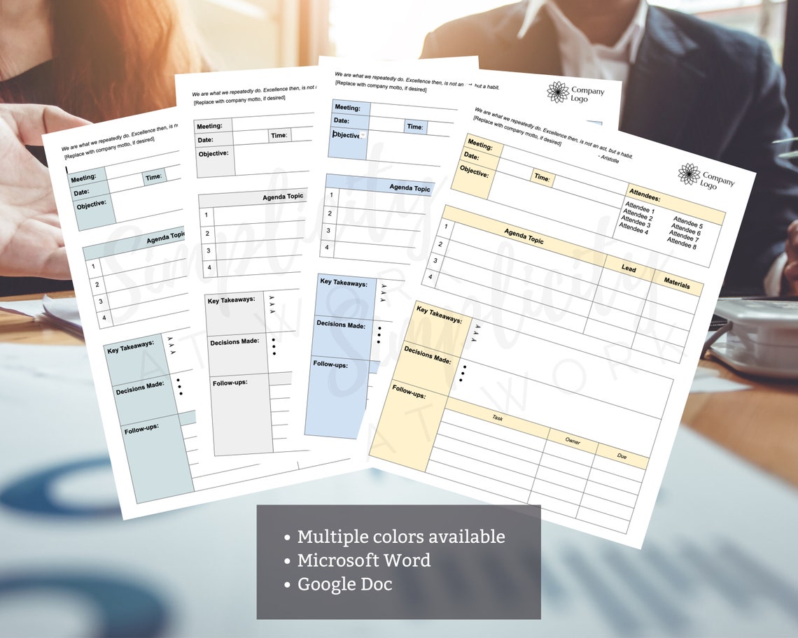 Business Meeting Template - Digital Download, Editable, Meeting Agenda ...