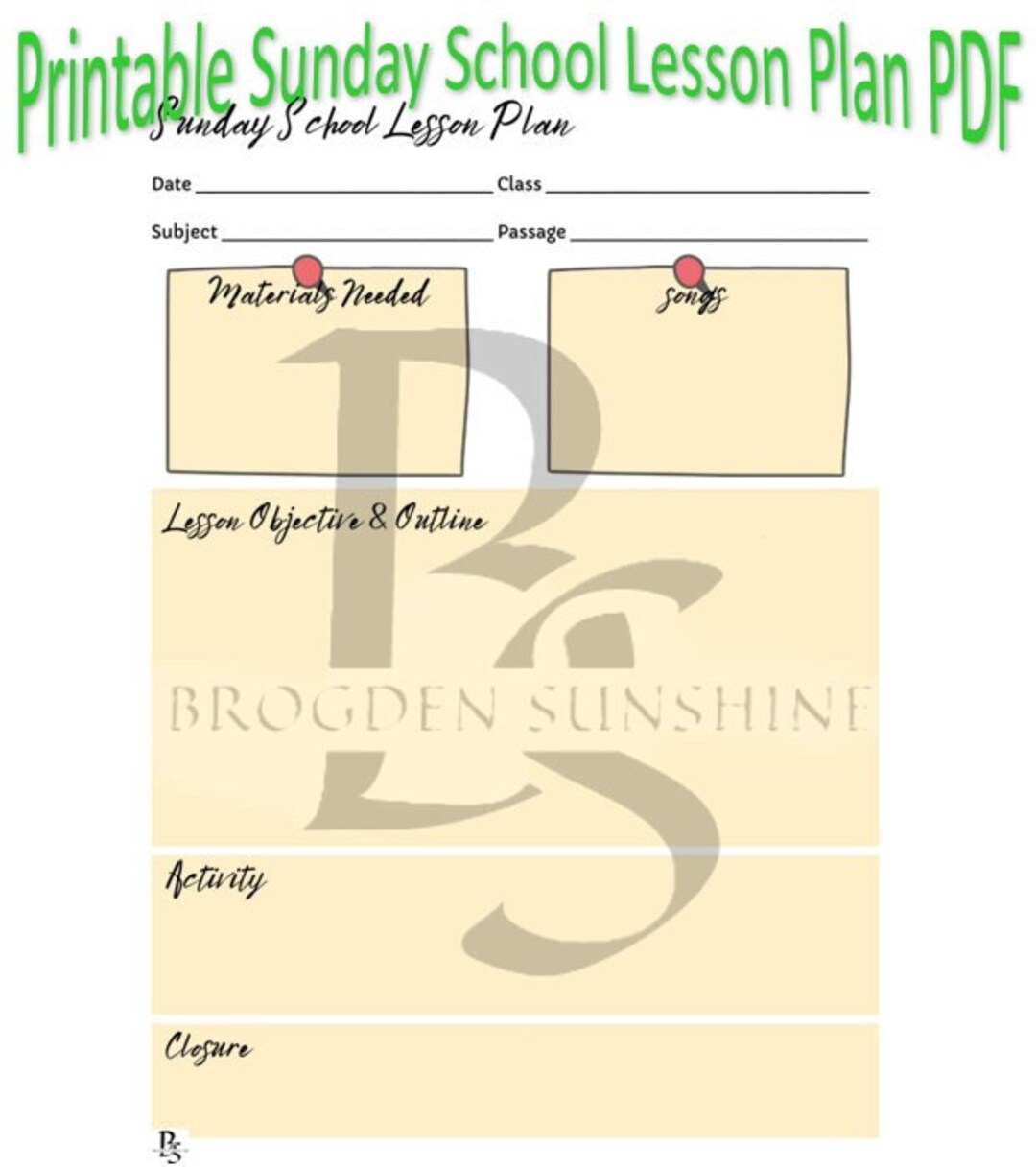 Sunday School Lesson Plan Activity Supplies Organization Printable ...