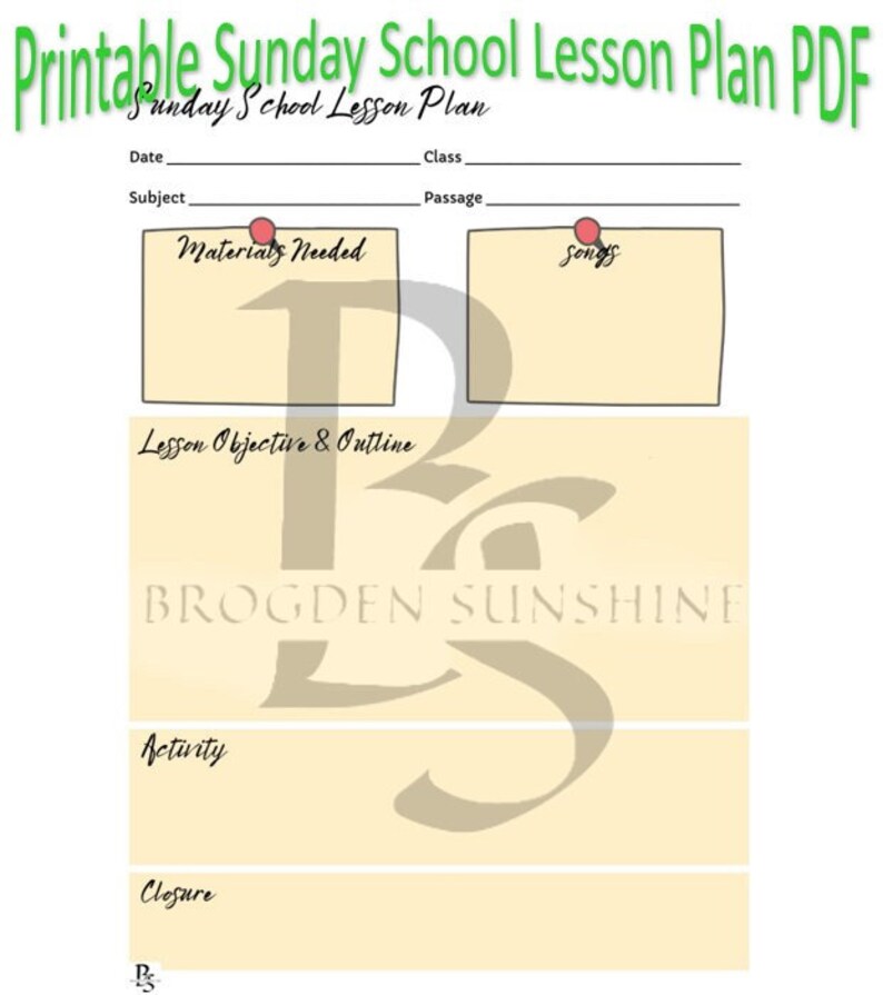 Sunday School Lesson Plan Activity Supplies Organization Printable ...