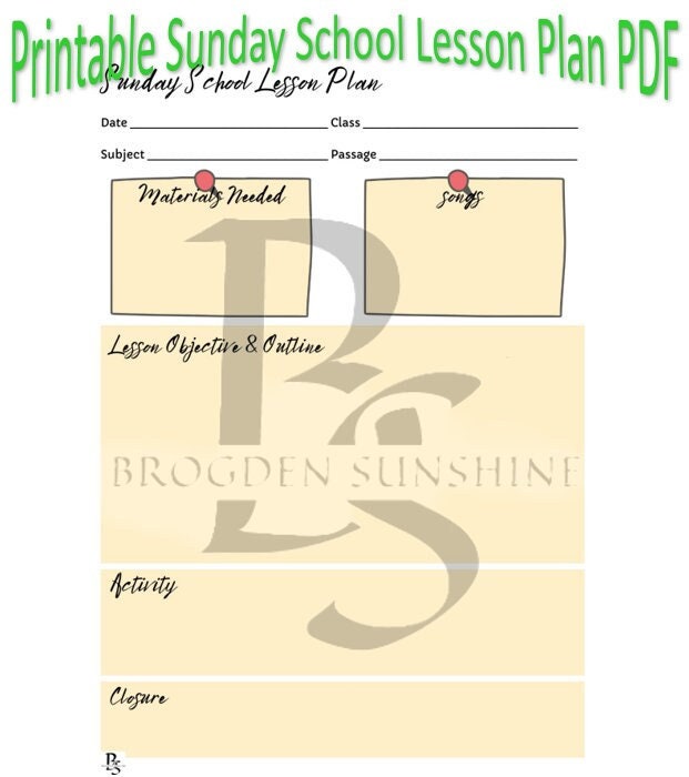 Sunday School Lesson Plan Activity Supplies Organization Printable ...