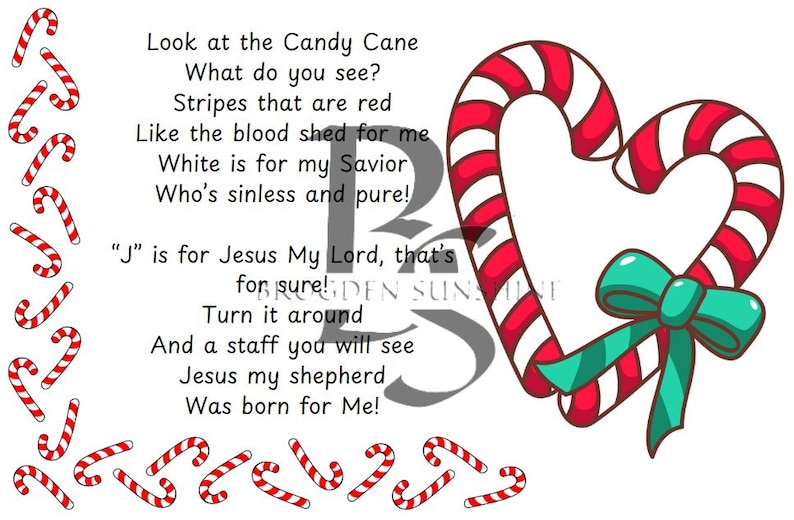 Printable Shareable Candy Cane Poem About Jesus Postcard 4 per Sheet ...