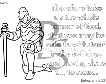 Armor of God Kneeling Soldier Ephesians 6:11 Bible Coloring Sheet ...