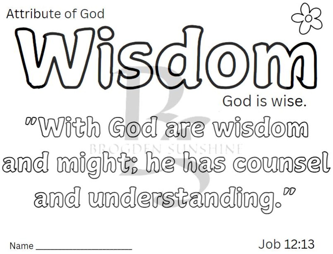 Attributes of God Color Sheet Wisdom Sunday School Teacher Church ...