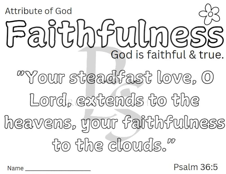 Attributes of God Color Sheet Faithfulness Sunday School Teacher Church ...
