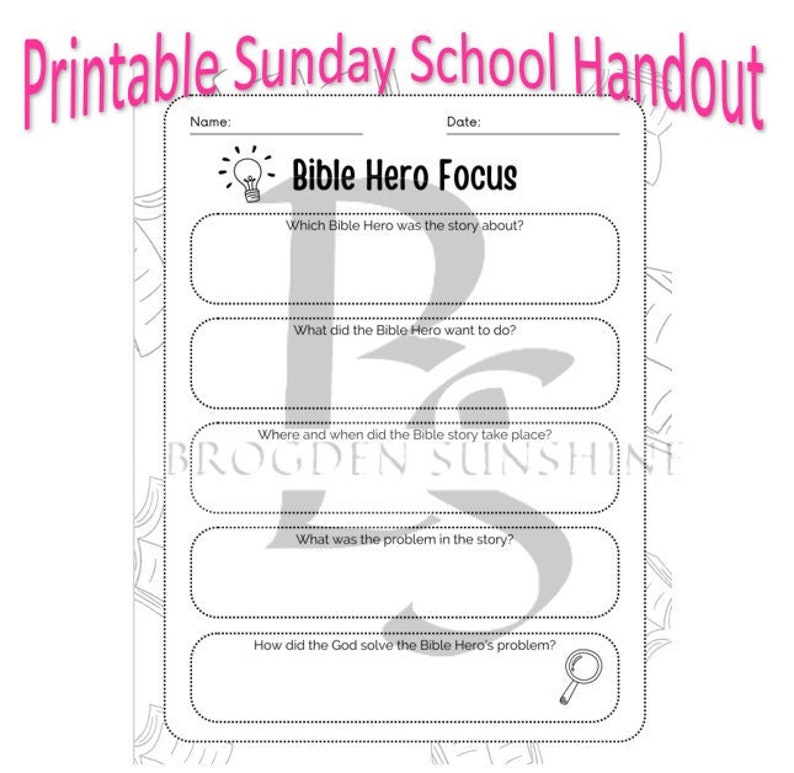 Bible Hero Focus Sunday School Printable, Handout, Worksheet, Church ...