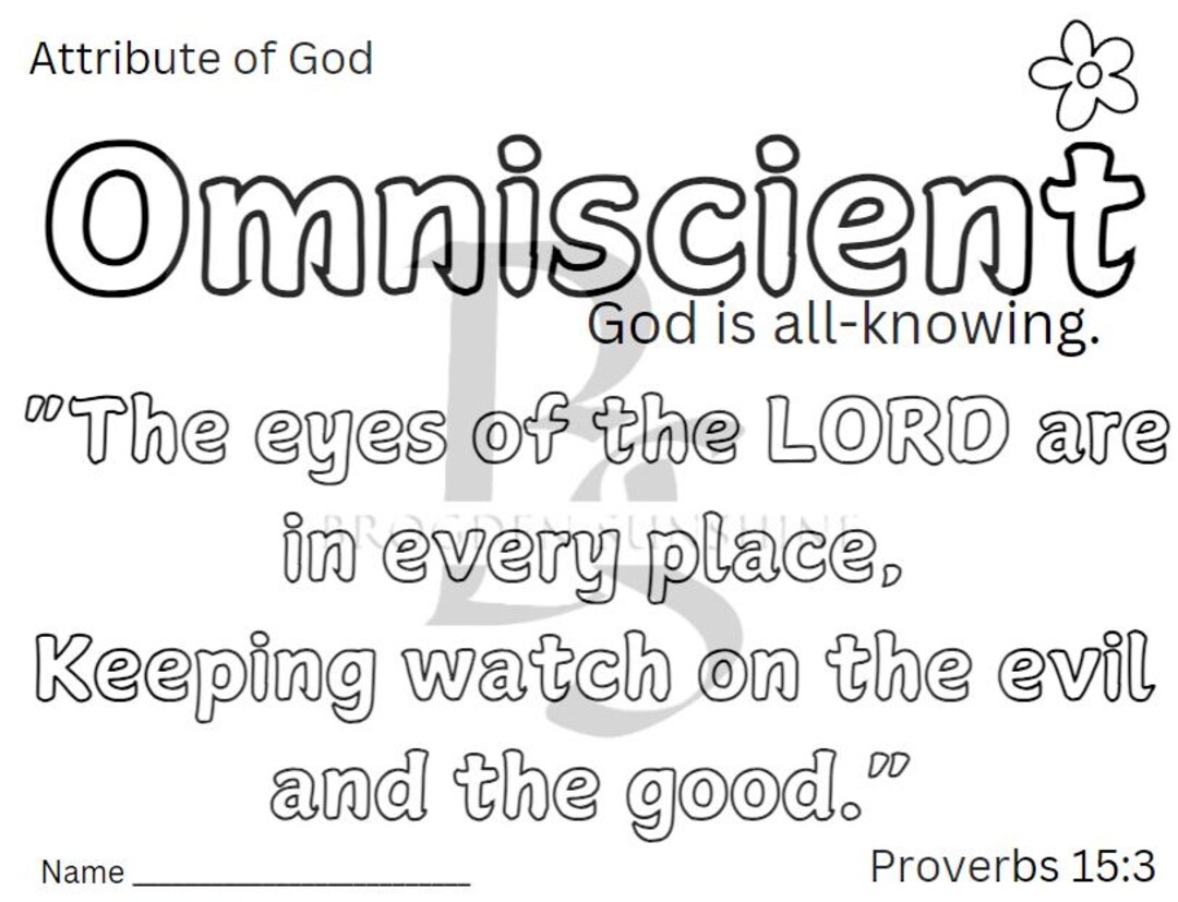Attributes of God Color Sheet Omniscient Sunday School Teacher Church ...