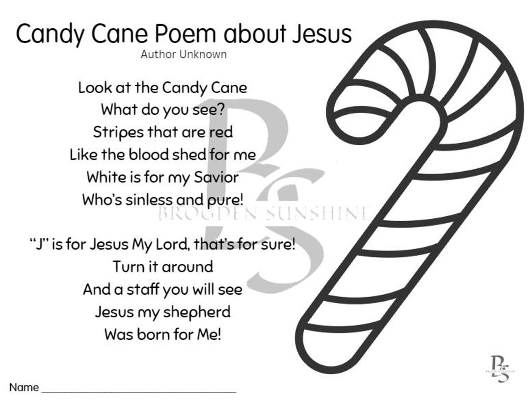 Printable Shareable Christmas Candy Cane Poem About Jesus Color Sheet ...