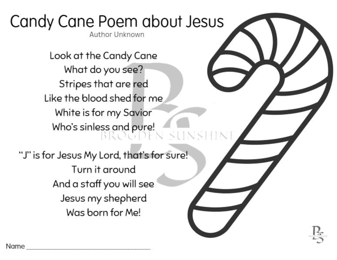 Printable Shareable Christmas Candy Cane Poem About Jesus Color Sheet ...