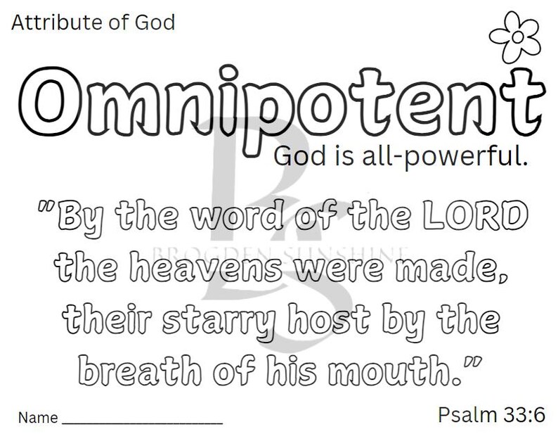 Attributes of God Color Sheet Omnipotent Sunday School Teacher Church ...