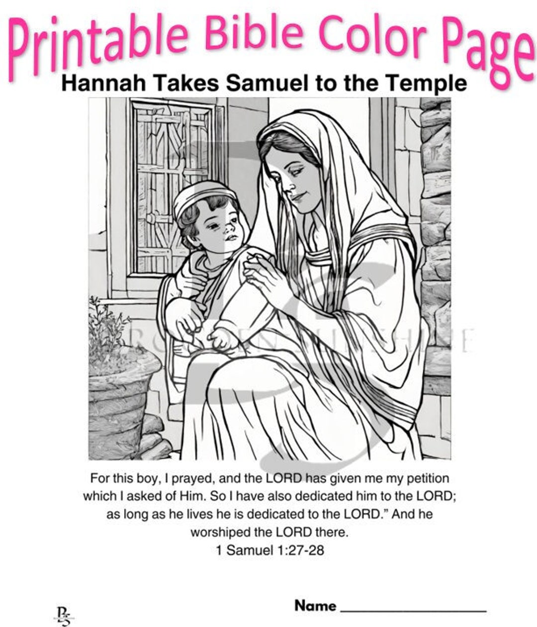 Sunday School Printable, Handout, Hannah, Color Sheet, Samuel, Temple ...
