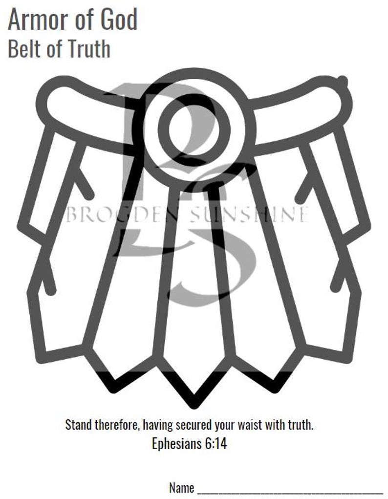 Armor of God Belt of Truth Ephesians 6 Bible Coloring Sheet Sunday ...