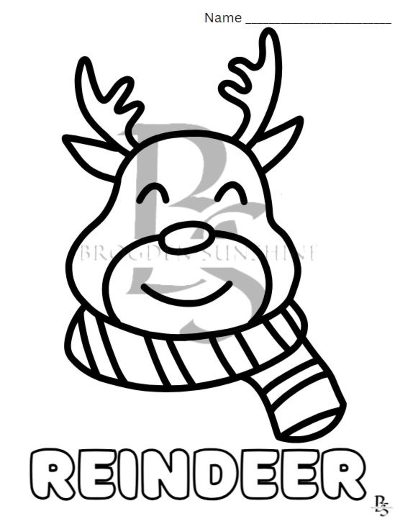 Toddler Pre-k Color Sheet Printable Downloadable PDF Christmas Reindeer ...