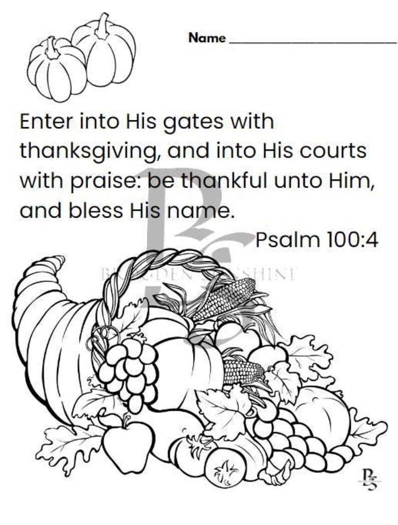 Printable Shareable Happy Thanksgiving Psalm 100:4 Color Sheet Parties ...