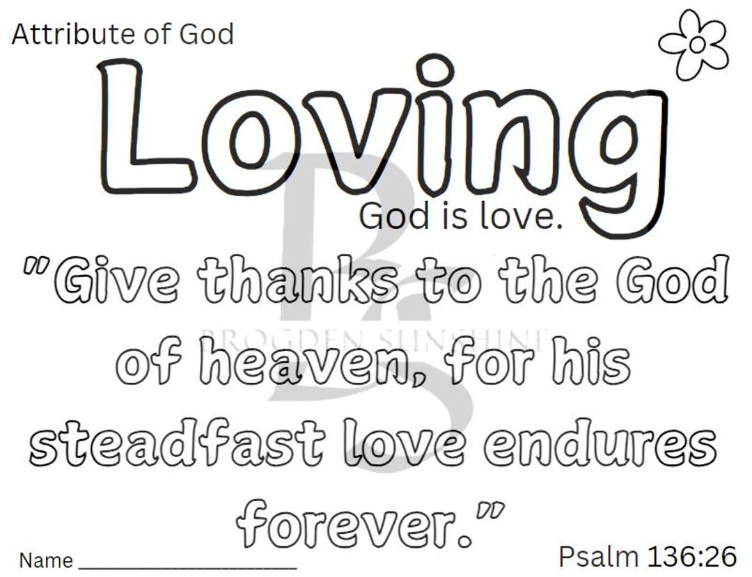 Attributes of God Color Sheet Loving Sunday School Teacher Church ...