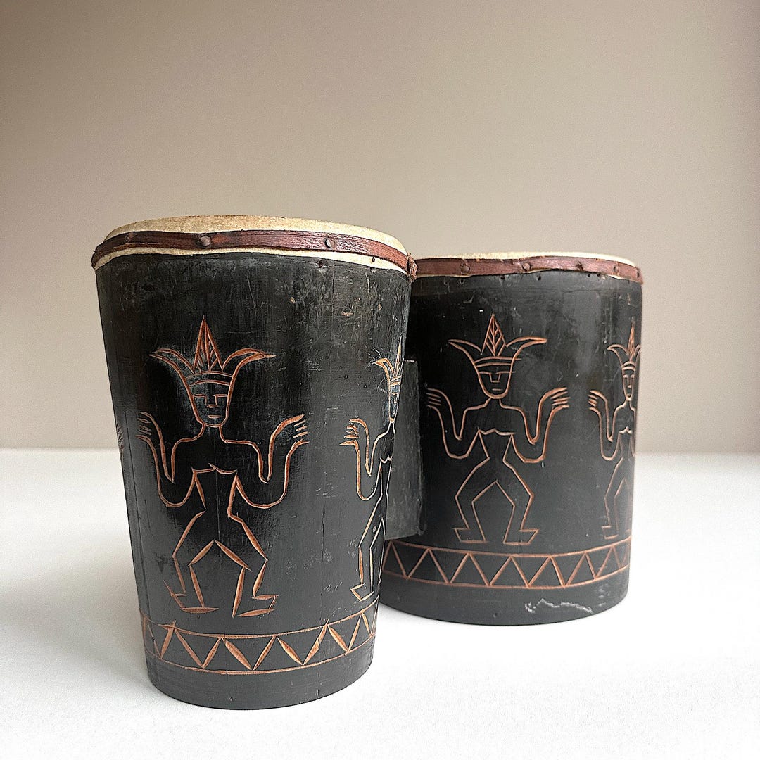 Vintage Bongos . Double Drum . Wood . Folk Art . Handicraft . Handmade ...