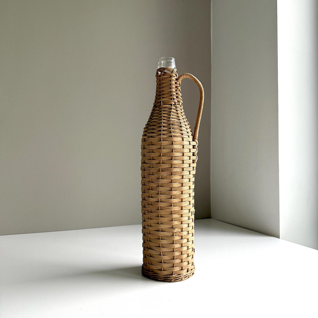Vintage Bottle. Rattan Weave. Wicker Bottle. Handmade. Glass Bottle ...