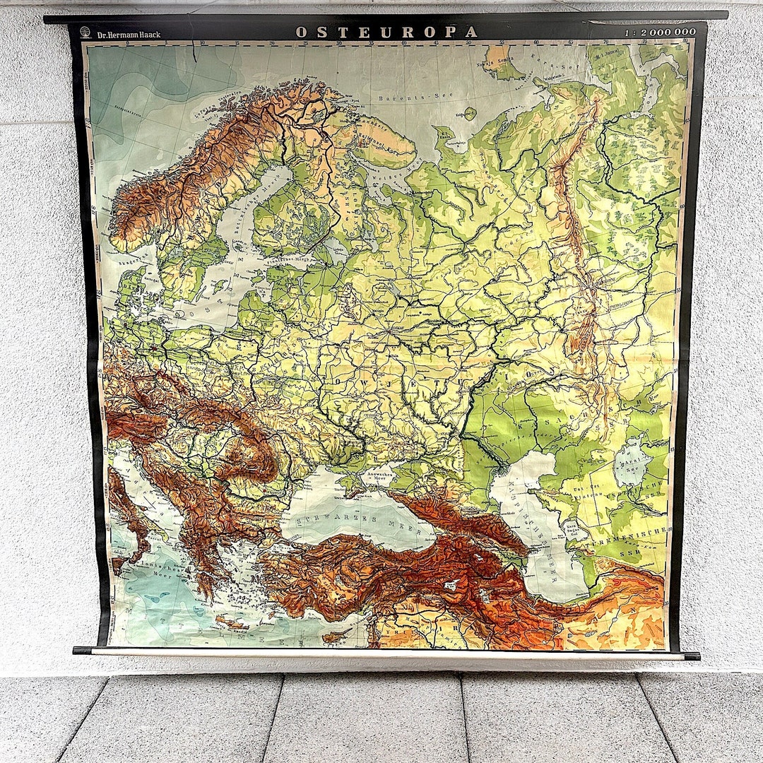 Vintage School Wall Map . Eastern Europe . Dr. Hermann Haack . German ...