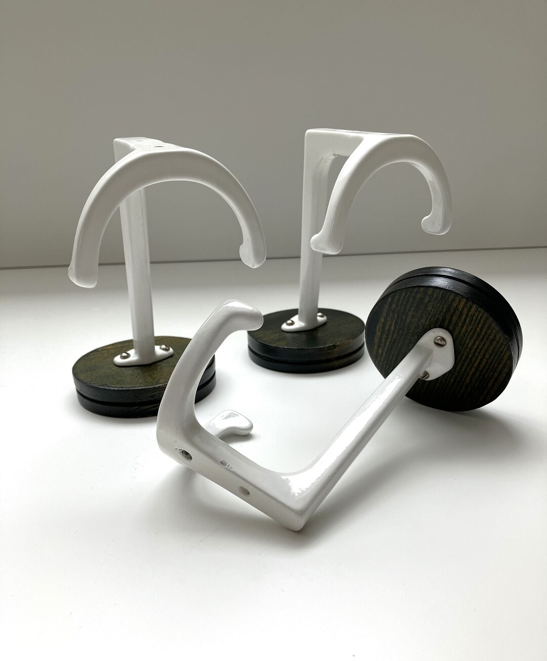 Vintage Coat Hooks . Wood. Metal. Green White . 70s . Space Age . Mid ...