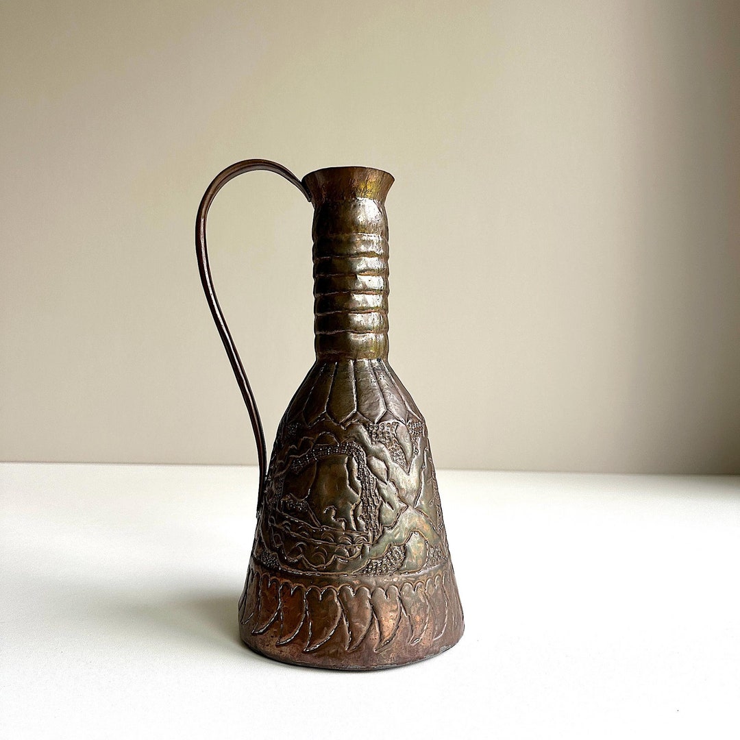 Vintage Jug . Carafe . Copper . Handmade . Chasing . Antique . With ...