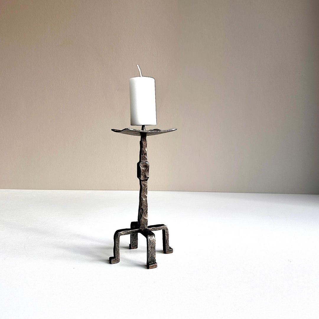 Vintage Candlestick . Cast Iron . Handmade . Brutalist . 60s . 70s ...