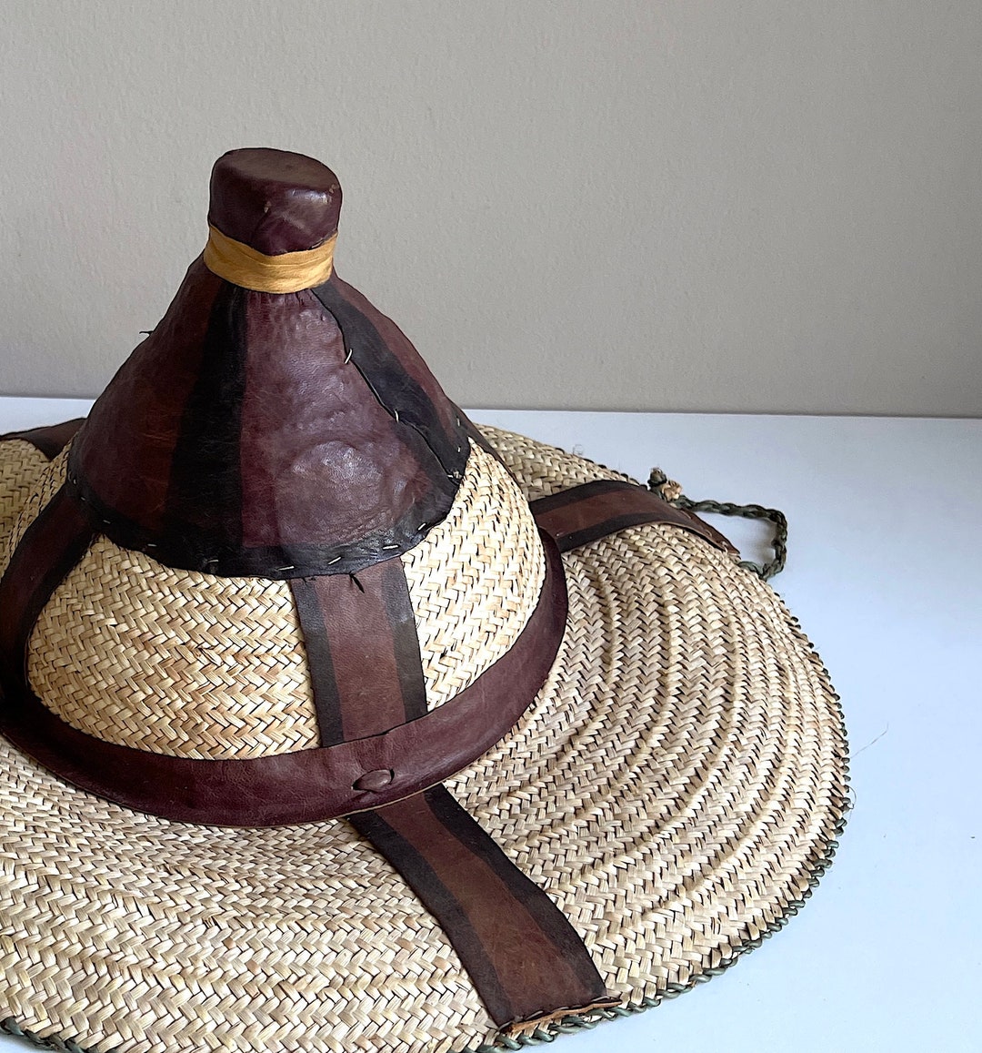 Vintage Straw Hat . Leather . Folk Art . Handwork . Africa . - Etsy