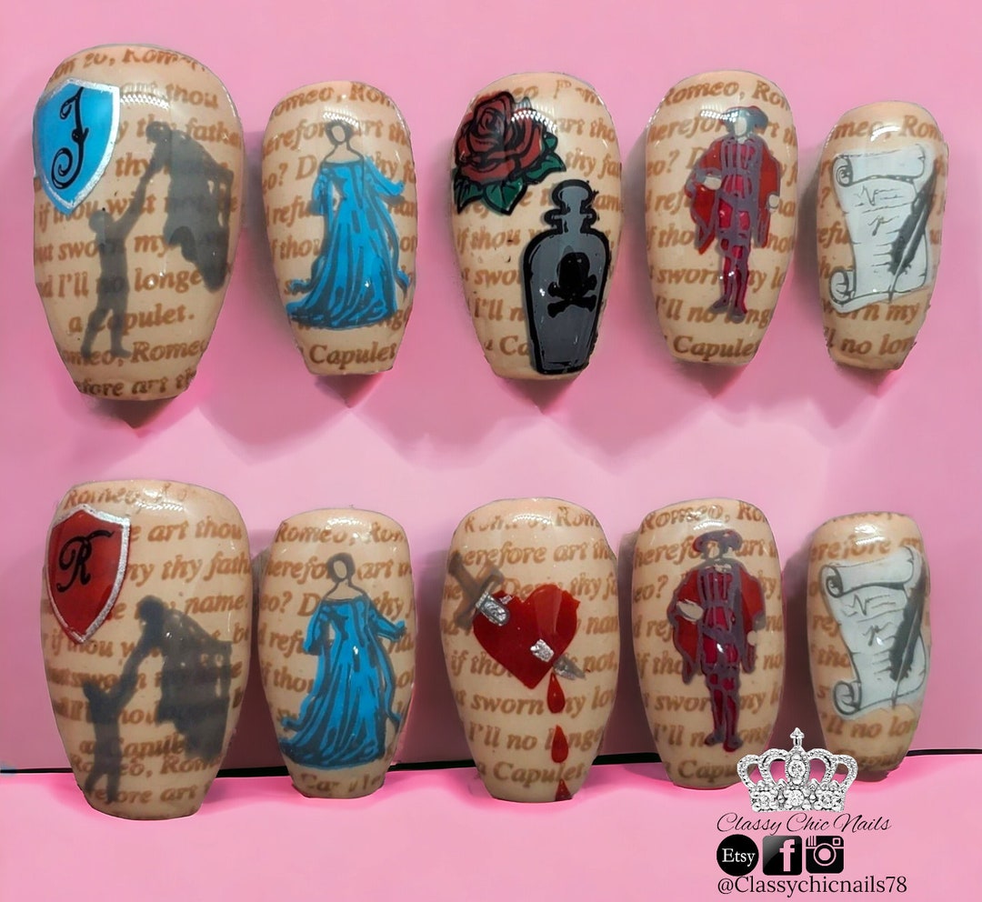 Press on Nails, Glue On, Romeo and Juliet, Valentine's Day, Shakespeare ...