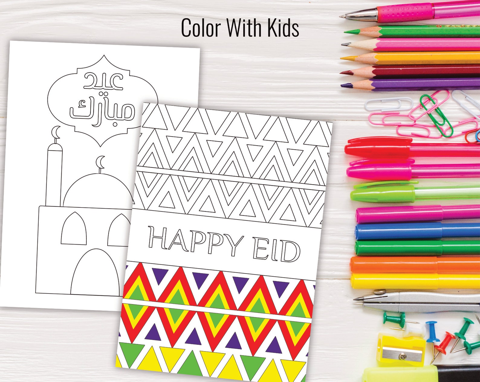 Kids Eid Coloring Cards, Printable Eid Activity, Pack of 8, Eid ...