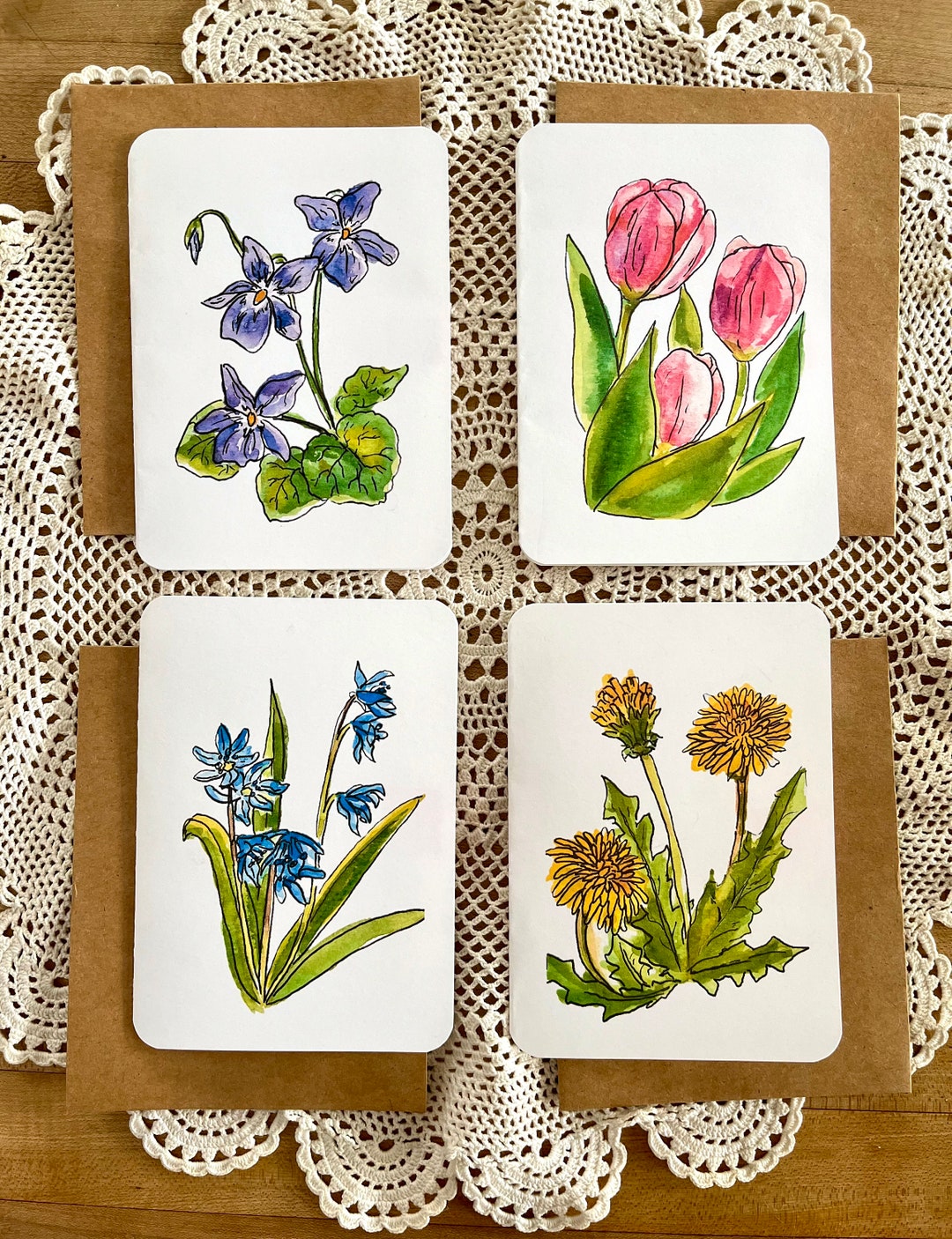 Watercolor Spring Floral Greeting Cards, Set of 8 Wildflower Notecards ...