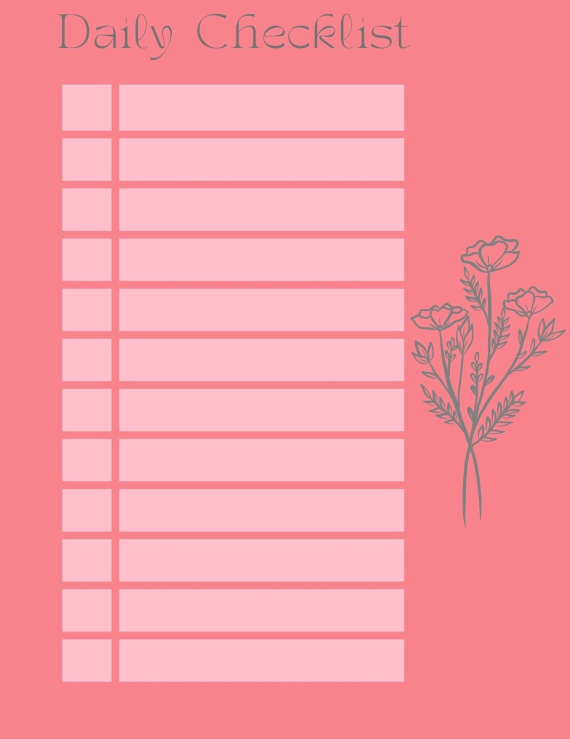 Pink-red Daily Checklist Mom Daily Checklist Blank Instant Download ...