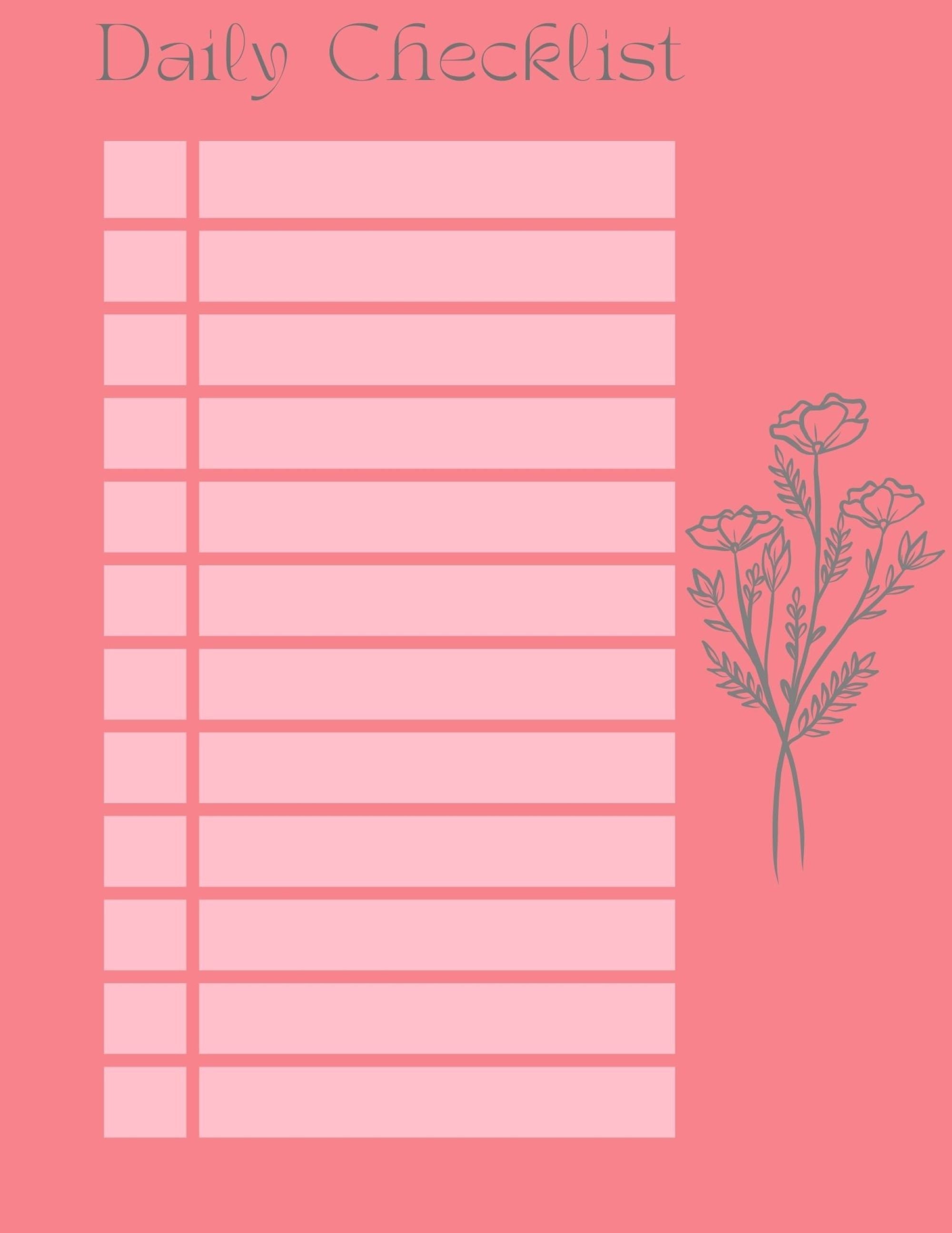Pink-red Daily Checklist Mom Daily Checklist Blank Instant Download ...