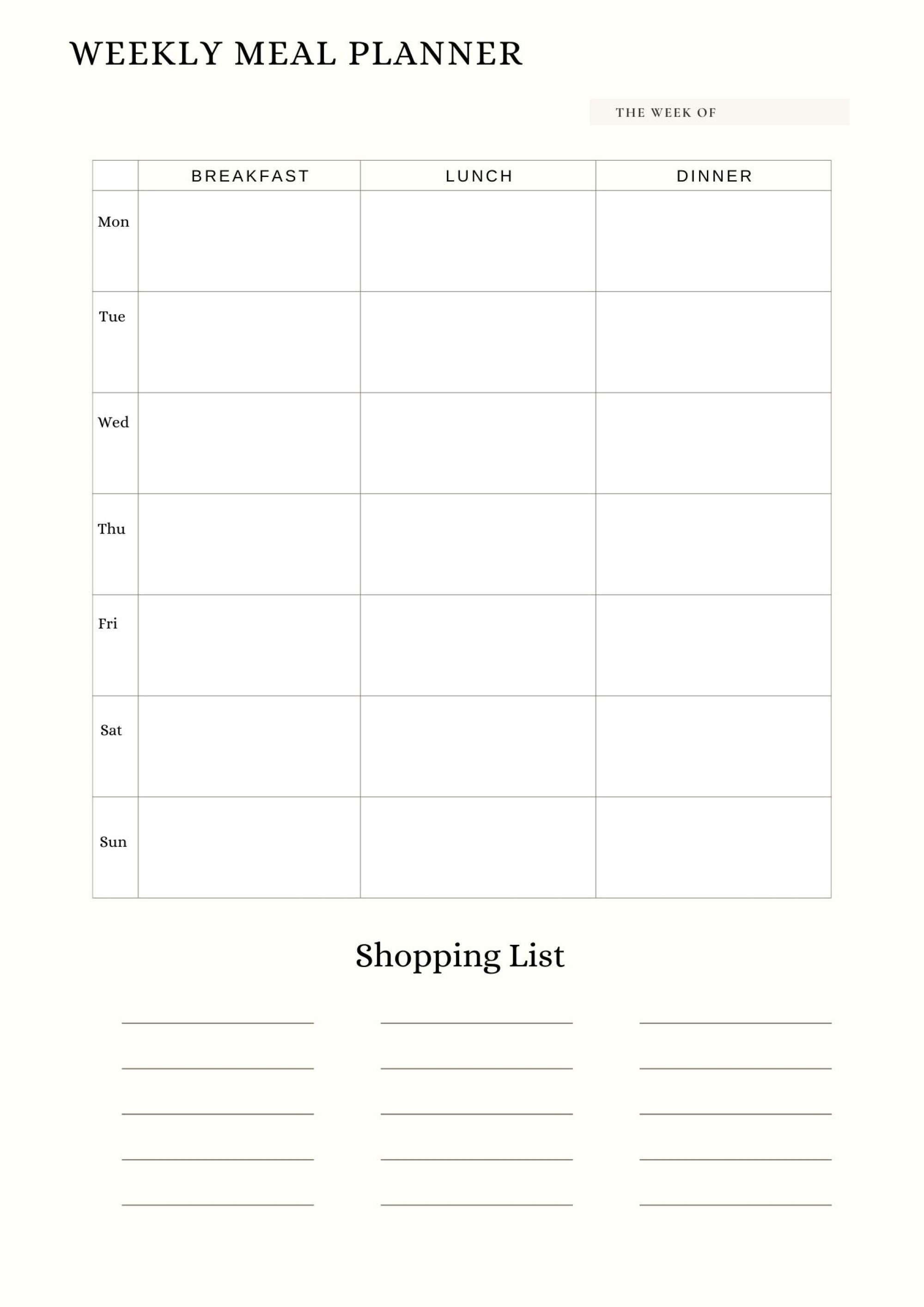Minimalist Weekly Meal Planner-meal Planner Undated Weekly Food Planner ...