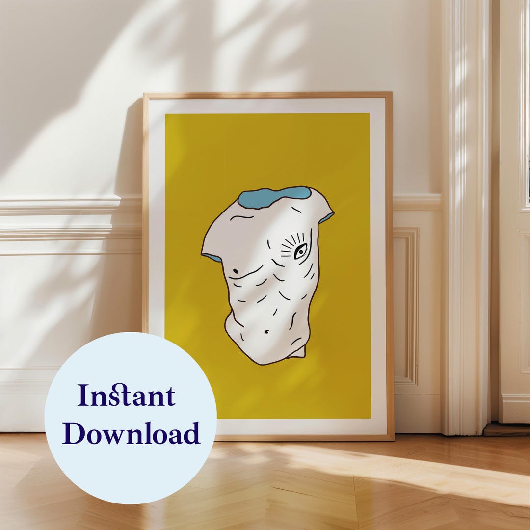 Greek Torso Line Art Print: Male Body Sculpture (digital Download A4/A3 ...