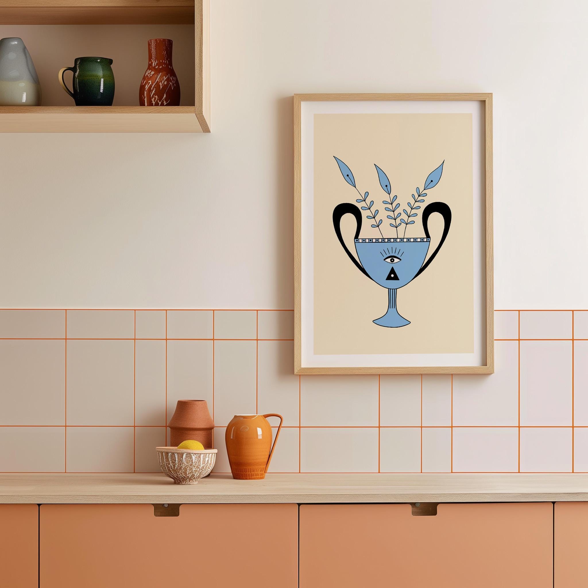 Greek Pottery Wall Art, Abstract Flower Vase, Greek Vase Print, Artful ...