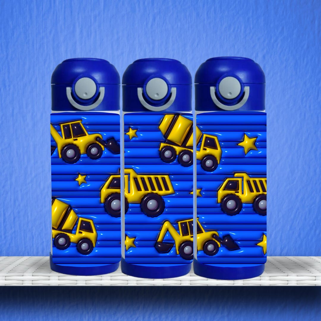 Kids Water Bottle - Construction Trucks - Etsy