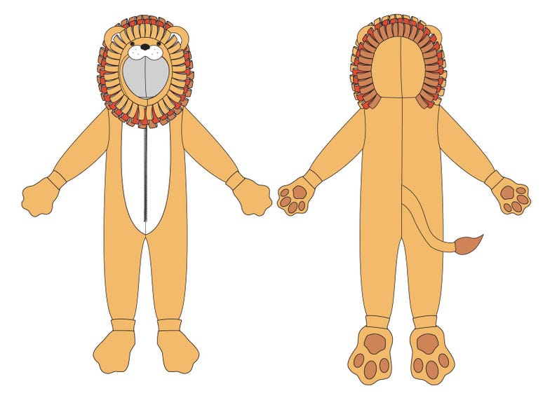 Kid's Lion Costume Pattern Ages 3-10 Full Accessories Pattern and ...