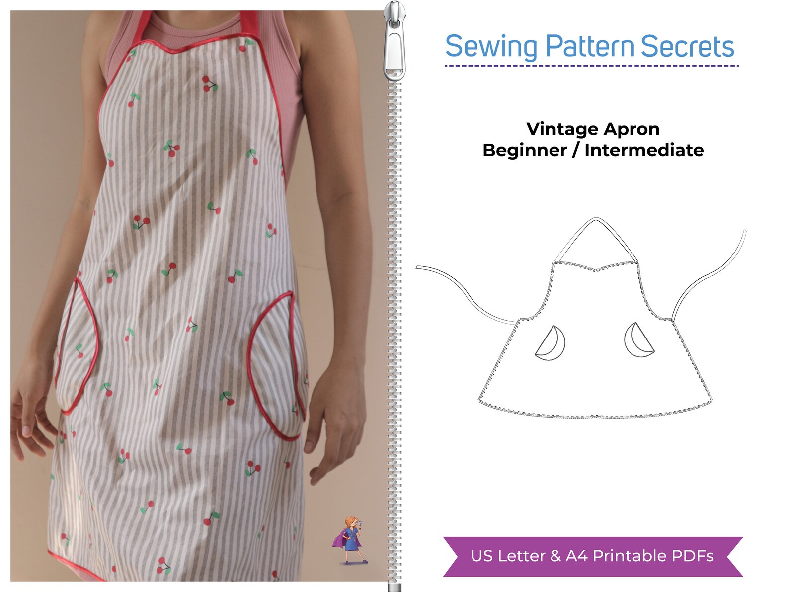 Vintage Apron Sewing Pattern PDF Easy Sewing Pattern Vintage Kitchen ...