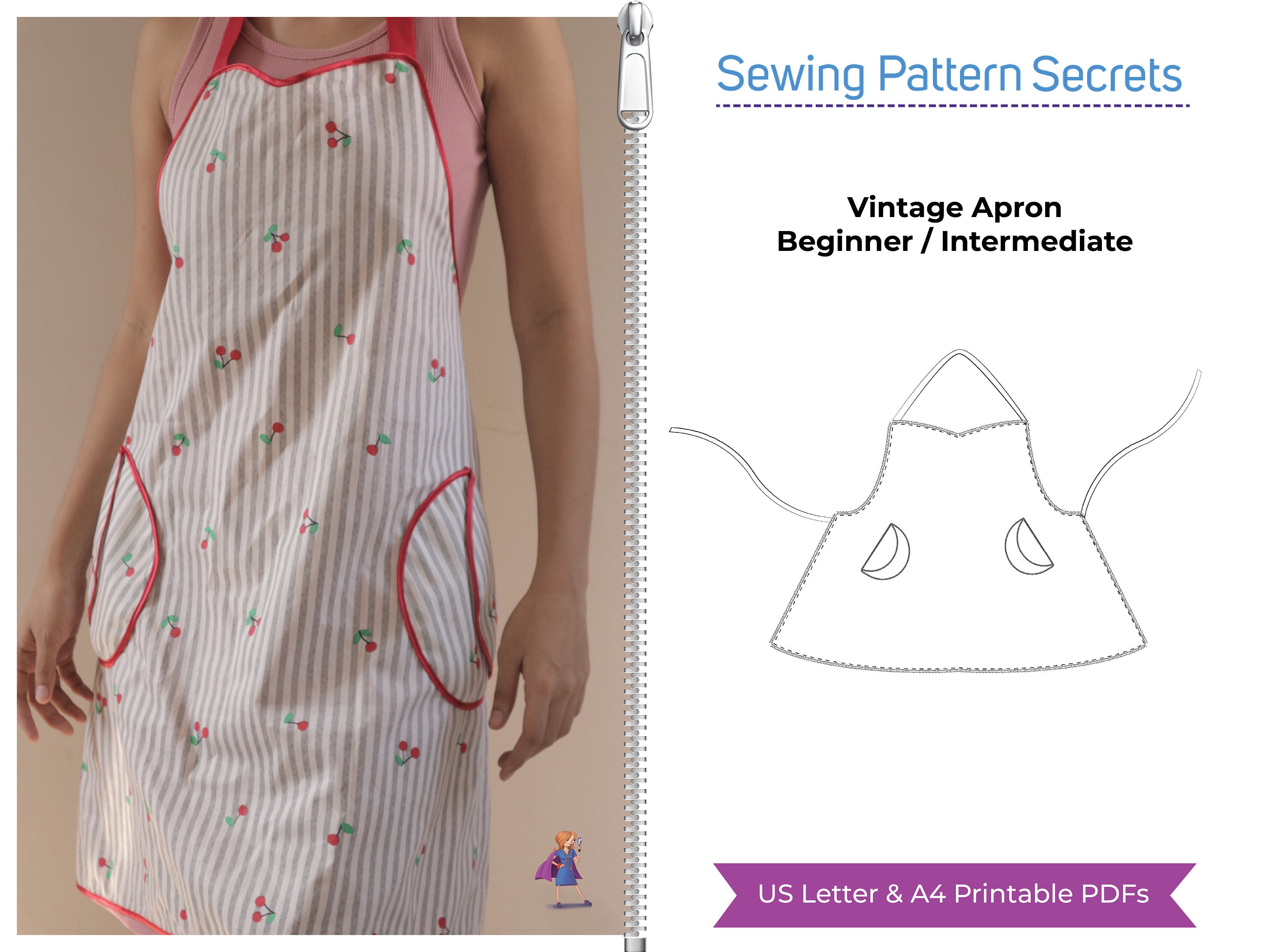 Vintage Apron Sewing Pattern PDF Easy Sewing Pattern | Vintage Kitchen ...