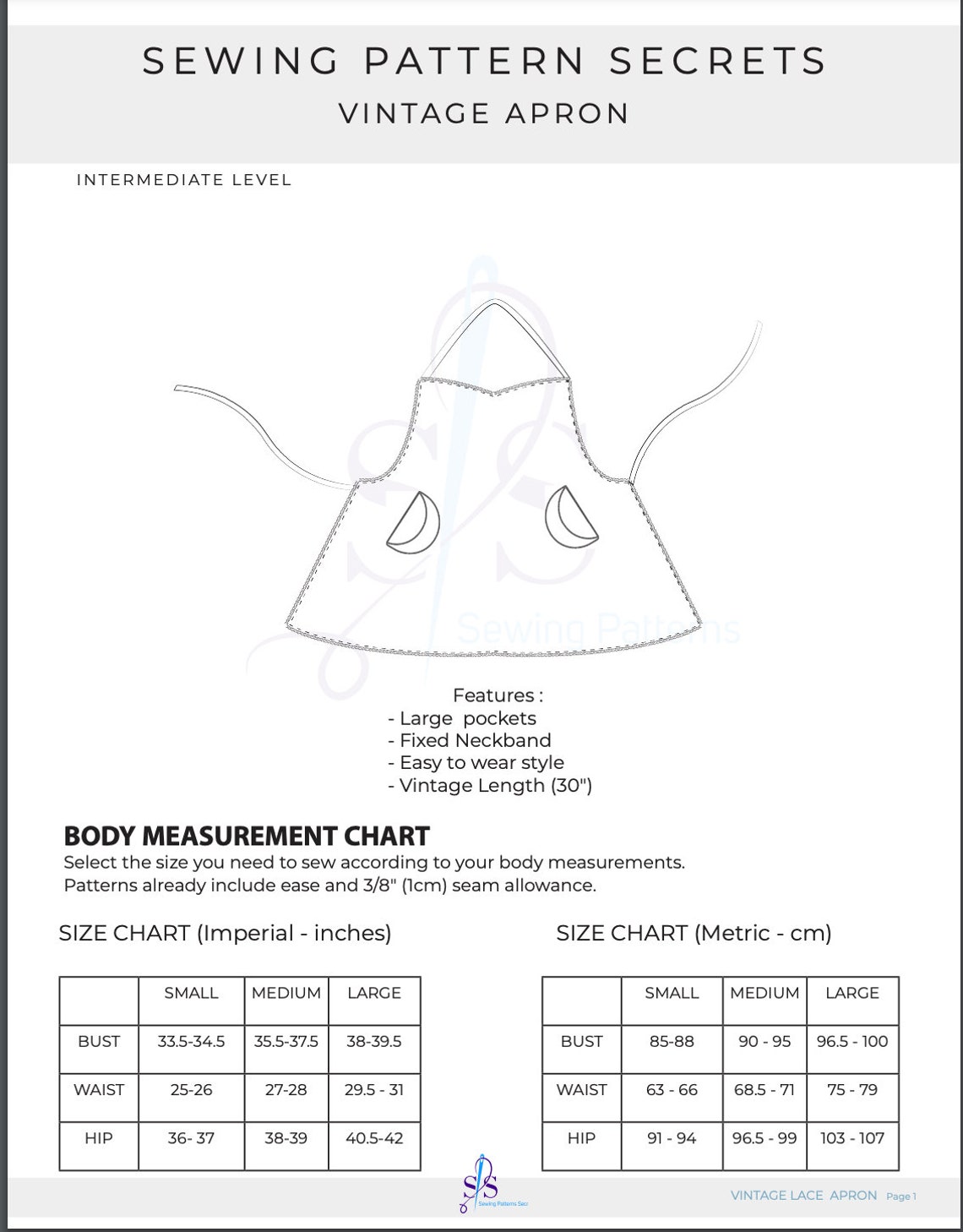 Vintage Apron Sewing Pattern PDF Easy Sewing Pattern Vintage Kitchen ...