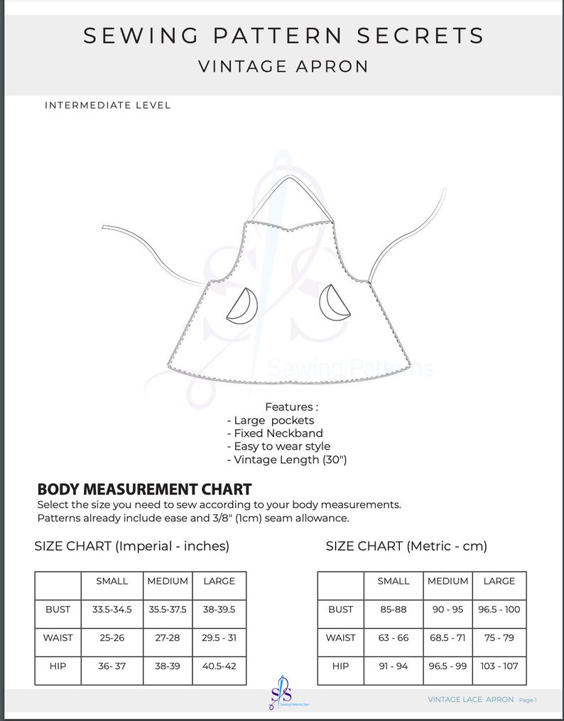 Vintage Apron Sewing Pattern PDF Easy Sewing Pattern | Vintage Kitchen ...