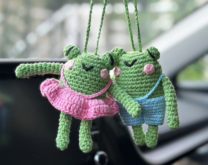 Cute Swinging Frog Car Mirror Hanging Accessories, Crochet Frog ...