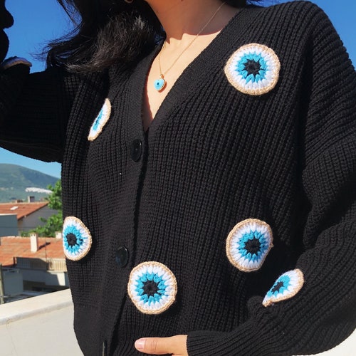 Unique Evil Eye Jumpercrochet Evil Eye Knit Women Sweater - Etsy