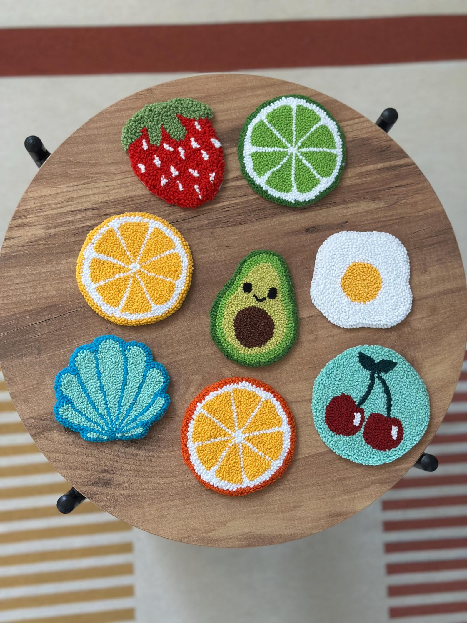 Cute Coffee Table Fruit Coaster Set,punch Needle Mug Rugs,tufted ...
