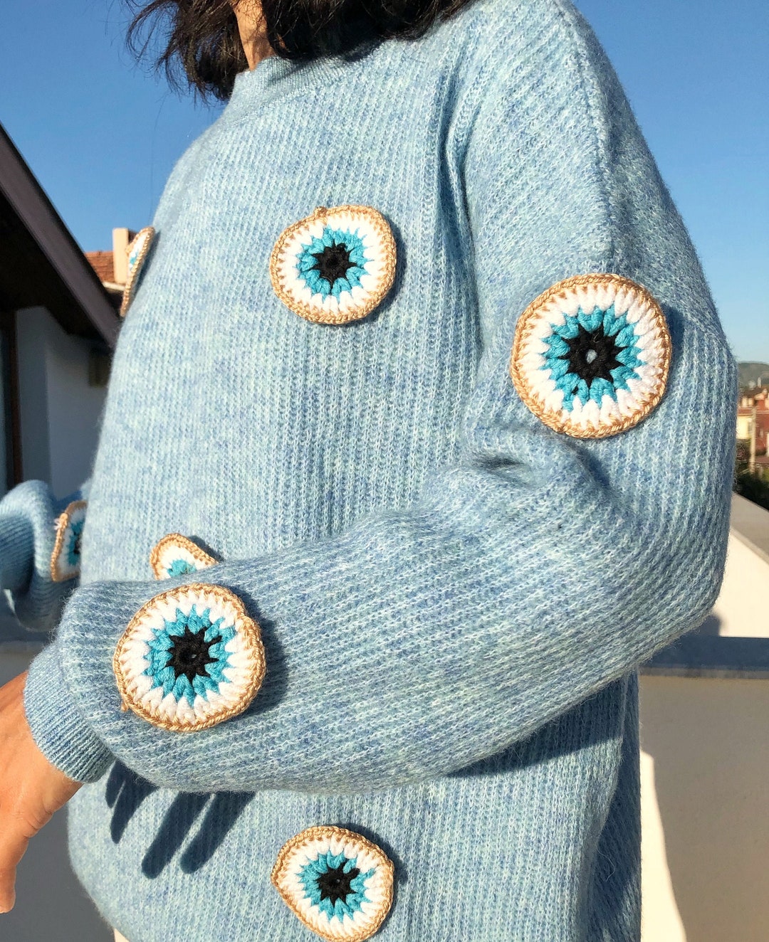 Unique Evil Eye Jumper,crochet Evil Eye Knit Women Sweater, Handmade ...